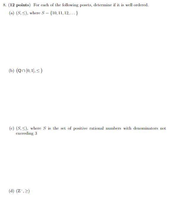 Solved 8. (12 points) For each of the following posets, | Chegg.com
