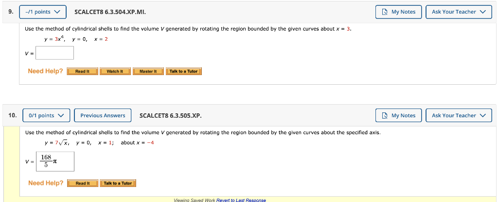 Solved 0/1 points v Previous Answers SCALCET8 6.3.004. My | Chegg.com