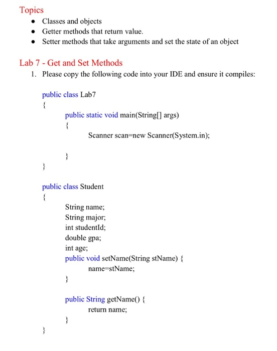 Solved Topics Classes And Objects Getter Methods That Return