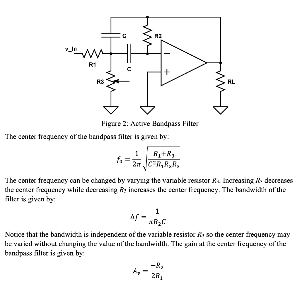 Design an active bandpass filter with a center | Chegg.com