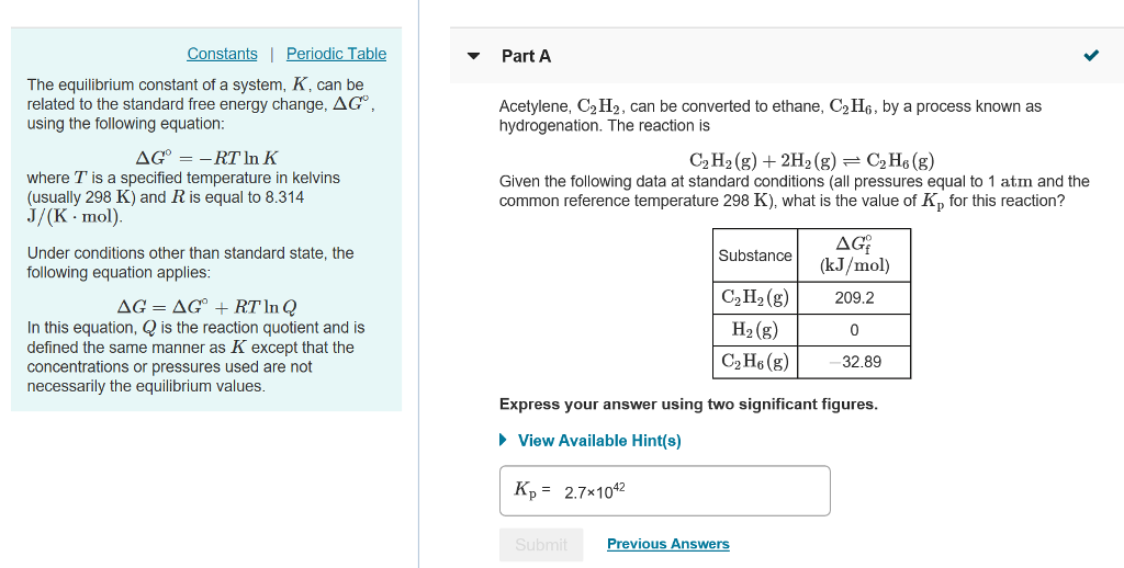 Solved Constants| Periodic Table Part A The equilibrium | Chegg.com