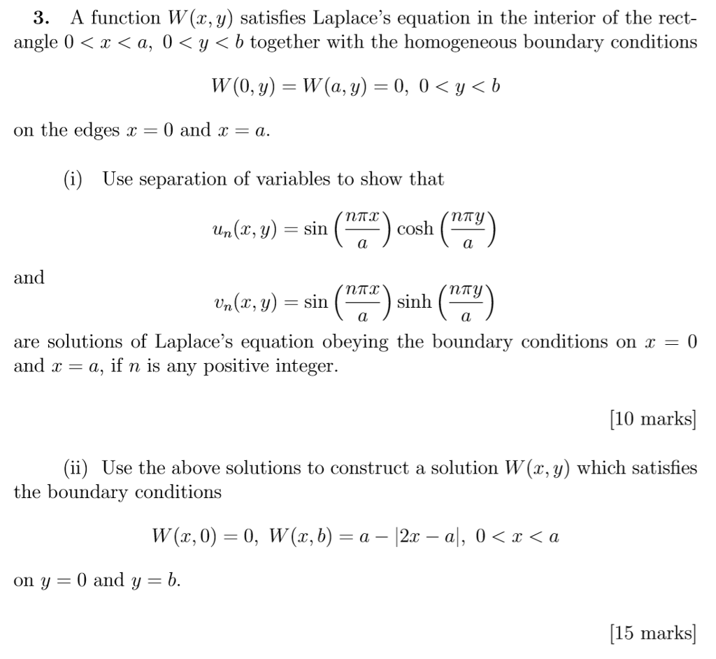 Solved 3. A function W(x, y) satisfies Laplace's equation in | Chegg.com