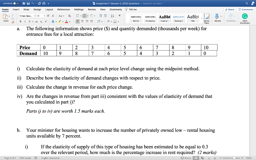Solved AutoSave OFF Assignment 1 Session 2_2020 Questions - | Chegg.com