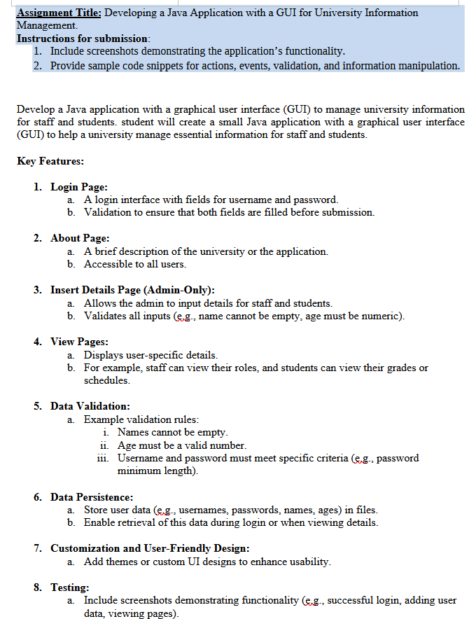 Solved Assignment Title: Developing a Java Application with | Chegg.com