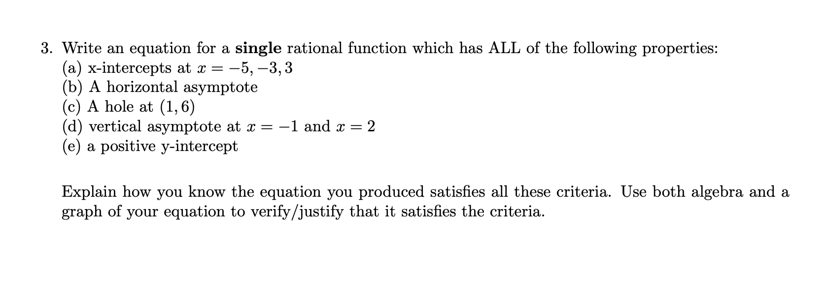Solved 3. Write an equation for a single rational function | Chegg.com