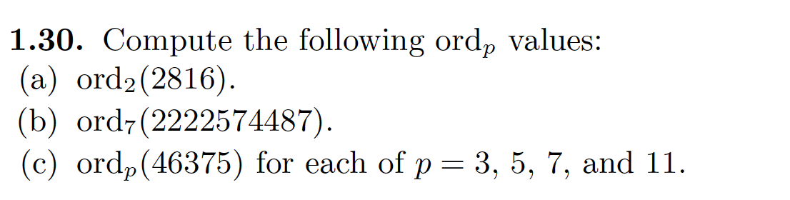 Solved 1.30. Compute the following ord, values: (a) | Chegg.com