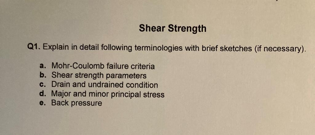 Solved Shear Strength Q1. Explain in detail following | Chegg.com