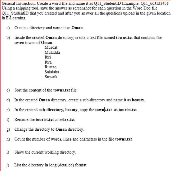 Solved General Instruction: Create a word file and name it | Chegg.com