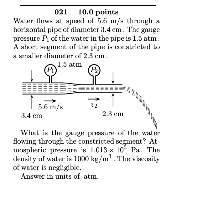 Solved Water flows at speed of 5.6 m/s through a horizontal | Chegg.com