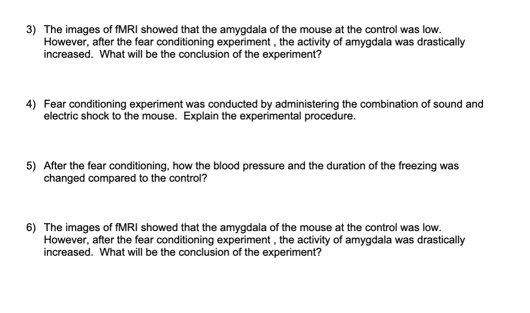 Solved Short Answer question 42. A fear conditioning | Chegg.com