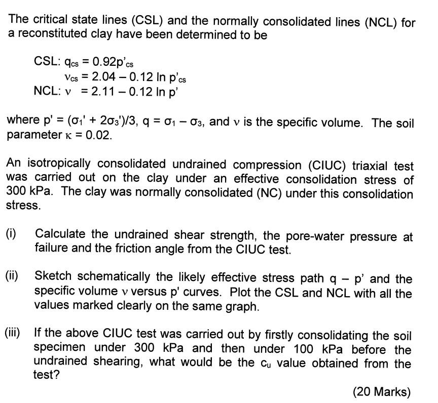 Solved The critical state lines (CSL) and the normally | Chegg.com