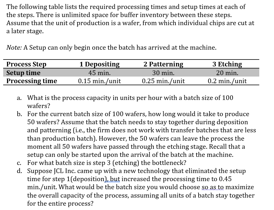 Solved The following table lists the required processing | Chegg.com