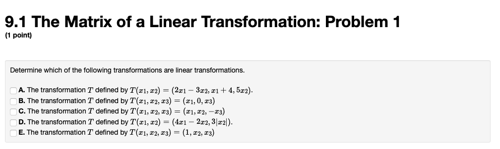 Solved 9.1 The Matrix of a Linear Transformation: Problem 1 | Chegg.com