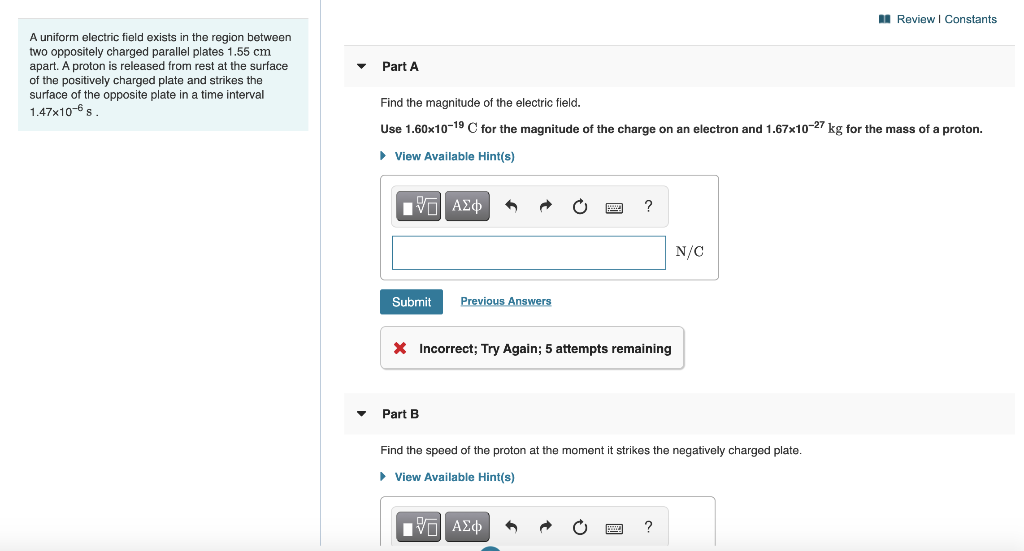 Solved Review Constants Part A A uniform electric field | Chegg.com
