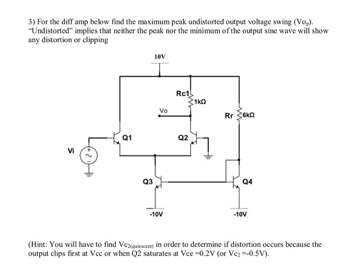 Solved 3) For the diff amp below find the maximum peak | Chegg.com