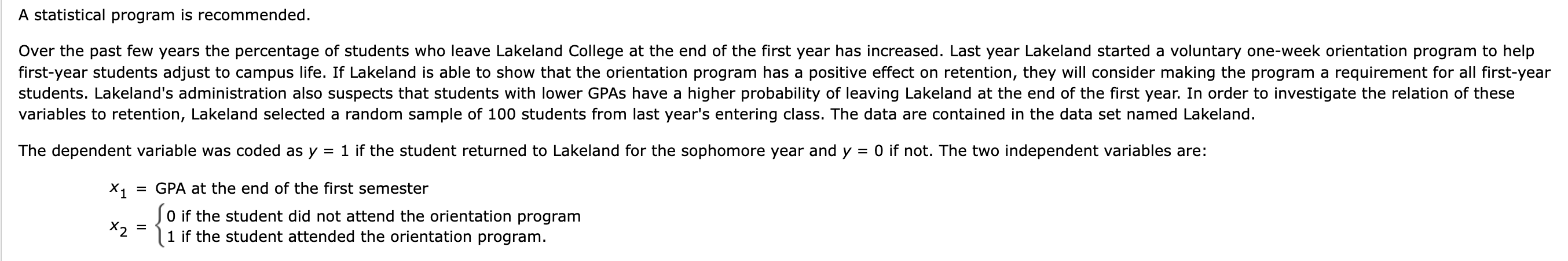 Solved variables to retention, Lakeland selected a random | Chegg.com