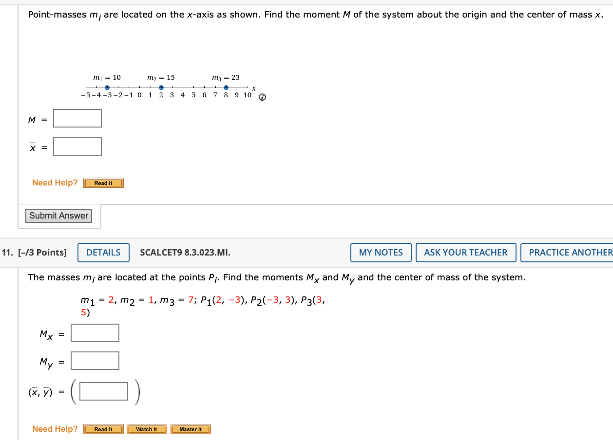 Solved Point-masses mi are located on the x-axis as shown. | Chegg.com