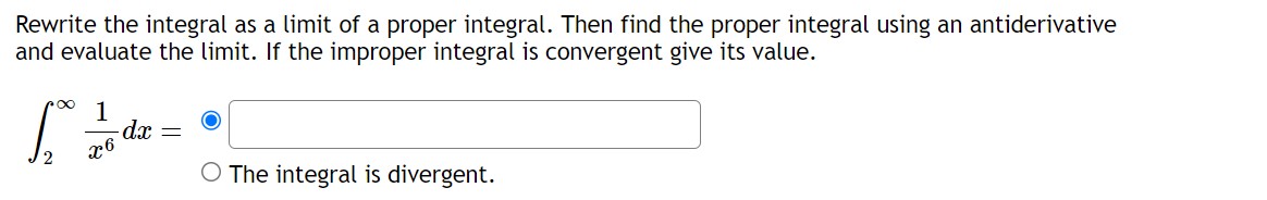 Solved Rewrite the integral as a limit of a proper integral. | Chegg.com