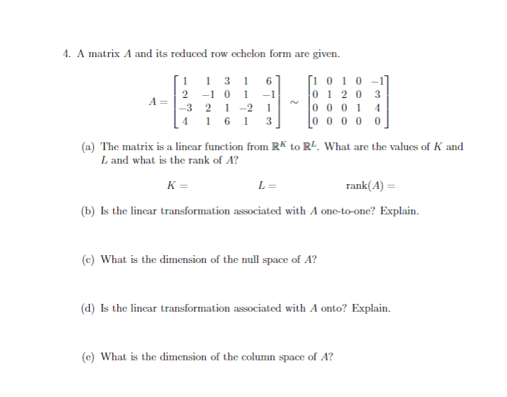 Solved 4. A matrix A and its reduced row echelon form are | Chegg.com