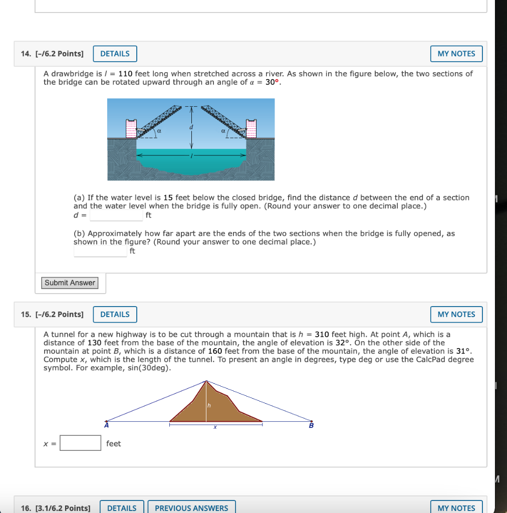 Solved A drawbridge is I=110 feet long when stretched across | Chegg.com