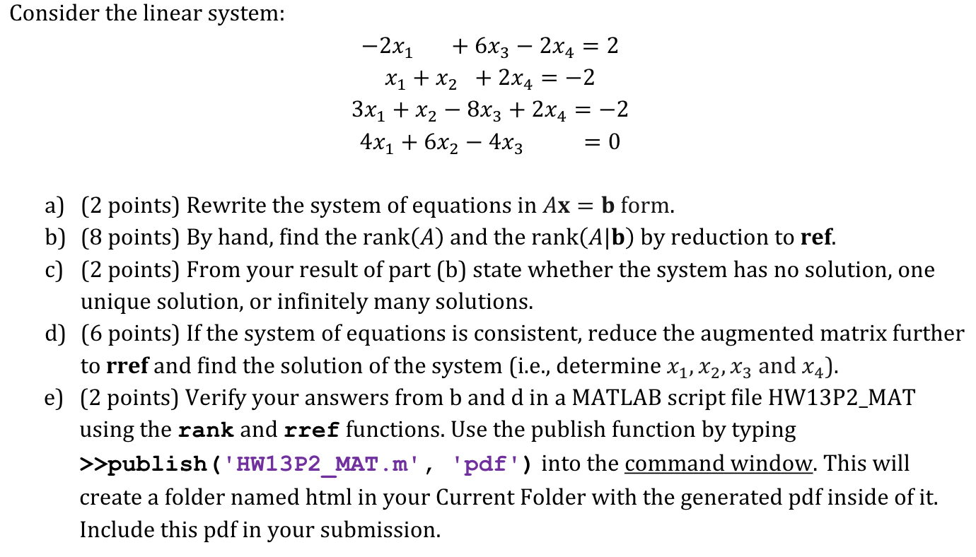 Solved Consider the linear system: | Chegg.com