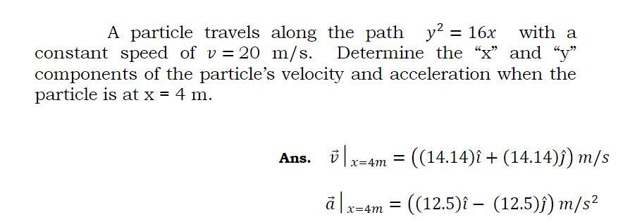 Solved A particle travels along the path y2=16x with a | Chegg.com