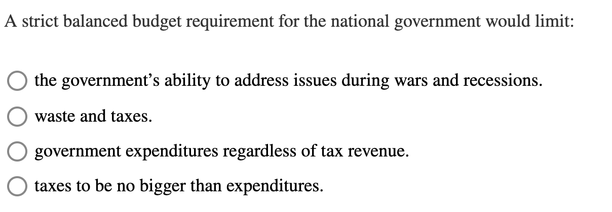 Solved A strict balanced budget requirement for the national | Chegg.com