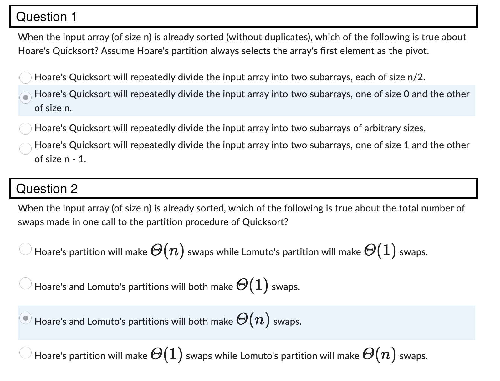 Solved Question 1When the input array (of size n ) ﻿is | Chegg.com
