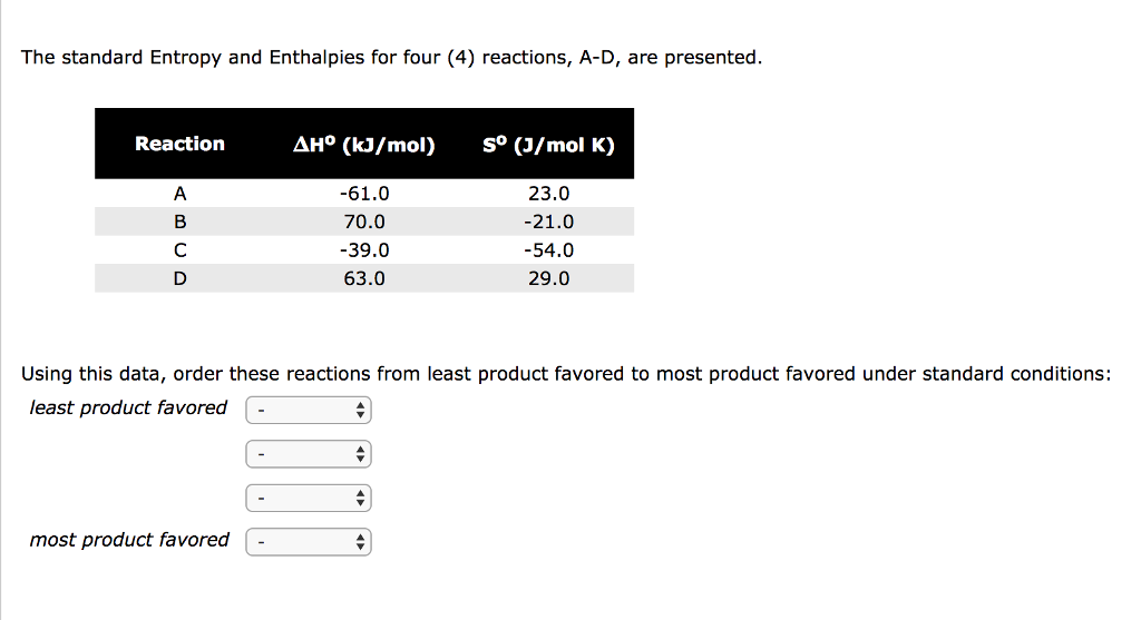 Solved The standard Entropy and Enthalpies for four (4) | Chegg.com