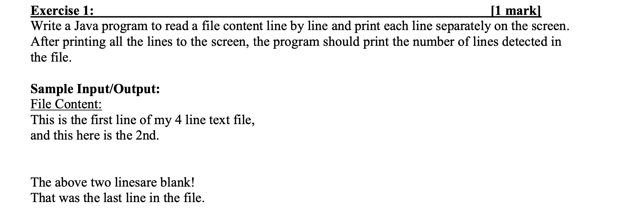 Solved a a Exercise 1: [1 mark] Write a Java program to read | Chegg.com