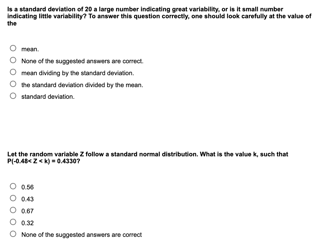 Solved Is a standard deviation of 20 a large number | Chegg.com
