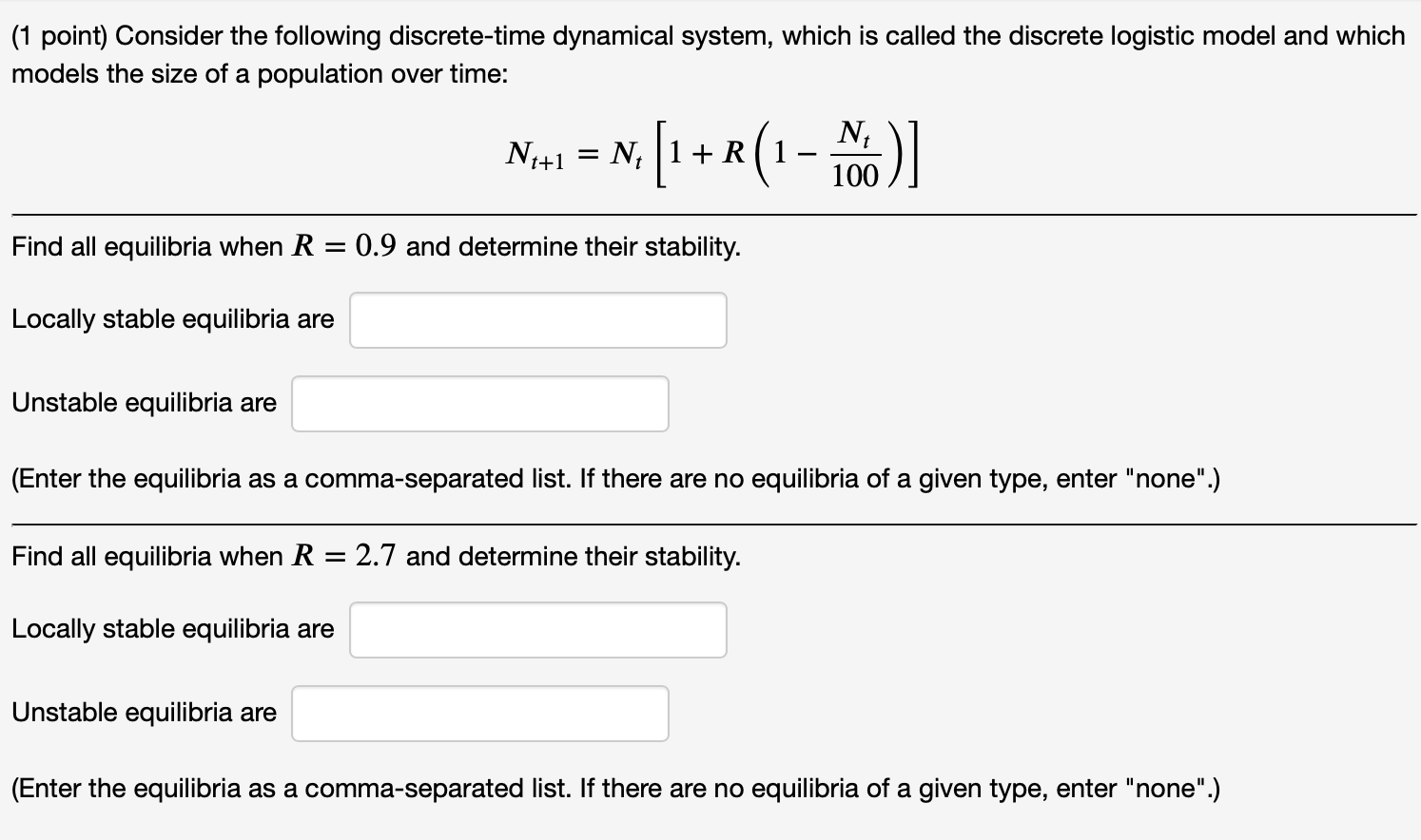 Solved (1 point) Consider the following discrete-time | Chegg.com