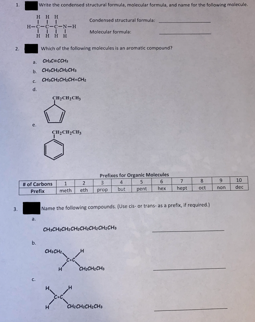 Solved 1. Write the condensed structural formula, molecular | Chegg.com