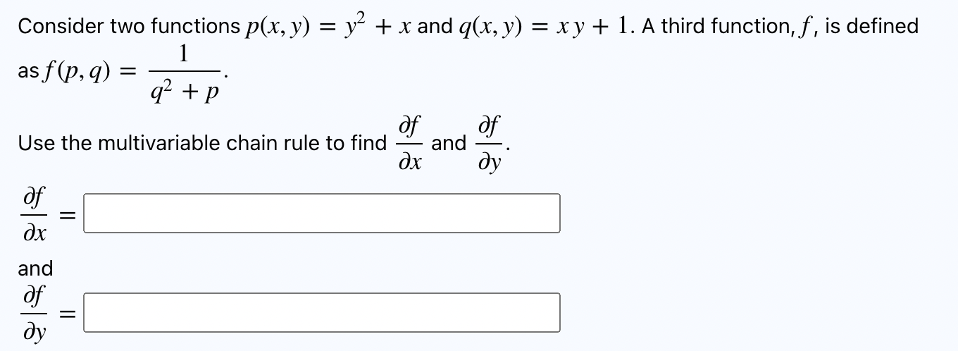 Solved Consider two functions p(x, y) = y2 + x and 7(x, y) = | Chegg.com