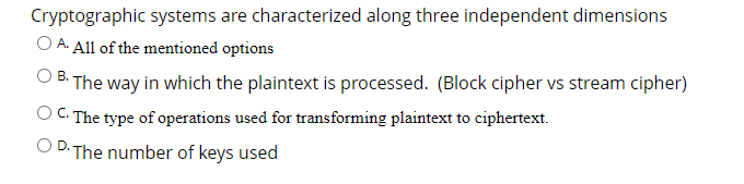 Solved Cryptographic systems are characterized along three | Chegg.com