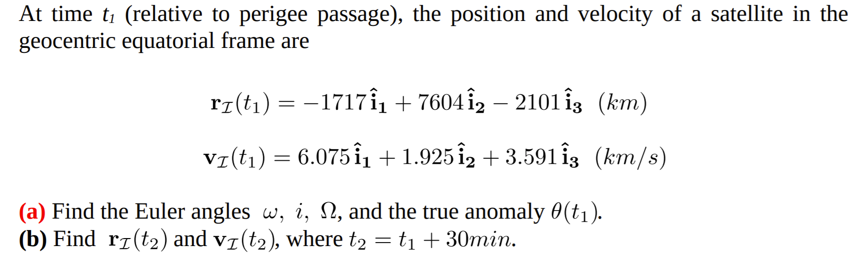At time tí (relative to perigee passage), the | Chegg.com