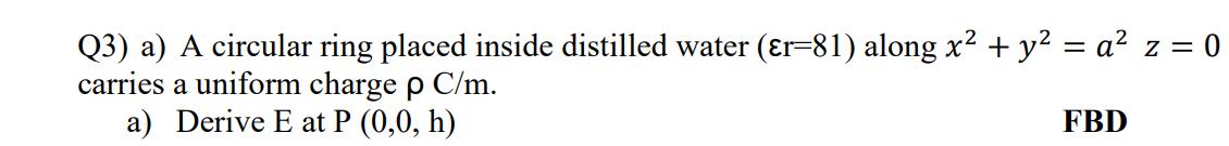 Solved Q3) a) A circular ring placed inside distilled water | Chegg.com