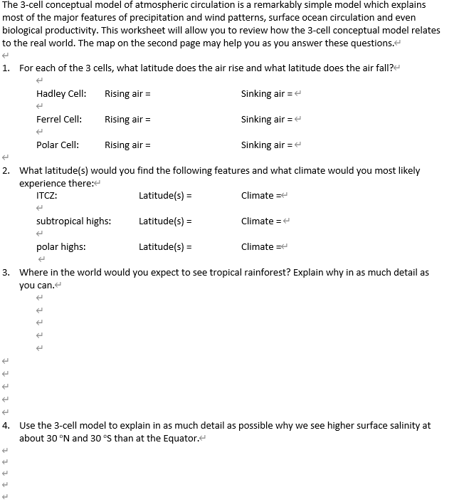 Solved The 3-cell conceptual model of atmospheric | Chegg.com