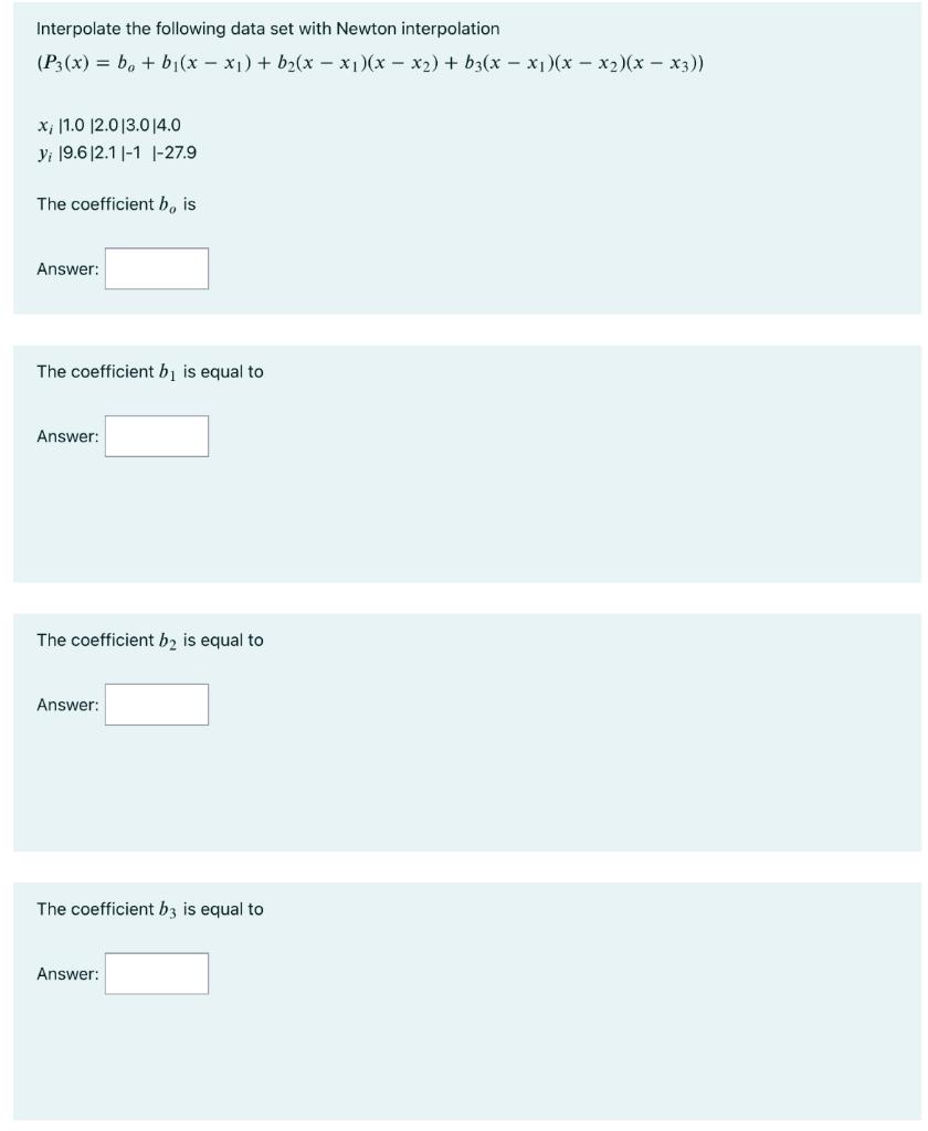 Solved Interpolate the following data set with Newton | Chegg.com