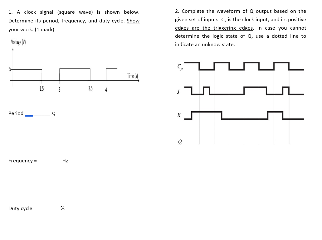 Solved 1. A clock signal (square wave) is shown below. | Chegg.com