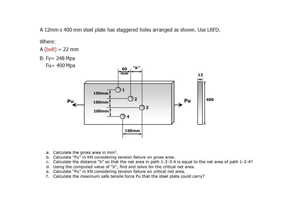 Solved A 12mmx400mm steel plate has staggered holes arranged | Chegg.com