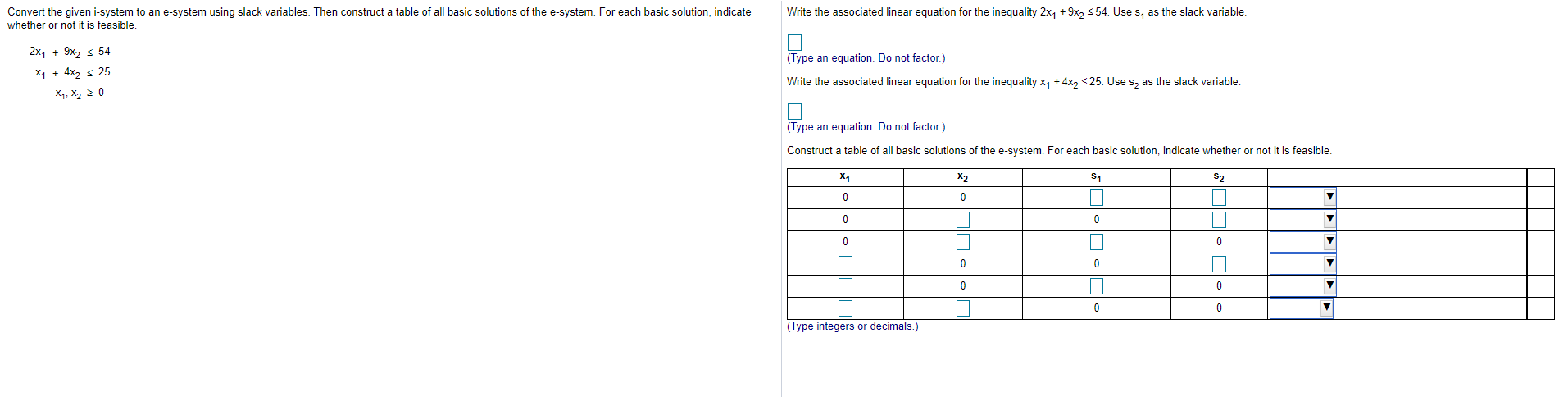 Solved Options on the dropdowns to the right are: (Feasible | Chegg.com