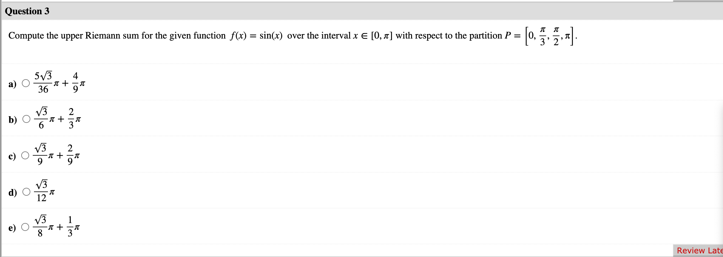 Solved Compute the upper Riemann sum for the given function | Chegg.com