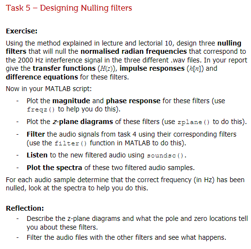 Task 5 – Designing Nulling filters Exercise: Using | Chegg.com
