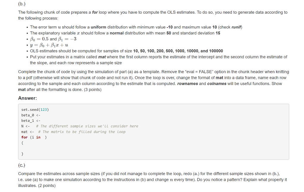 Solved (b.) The following chunk of code prepares a for loop | Chegg.com