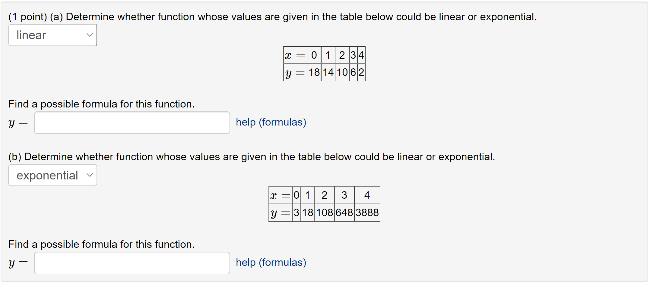 Solved (1 point) (a) Determine whether function whose values | Chegg.com