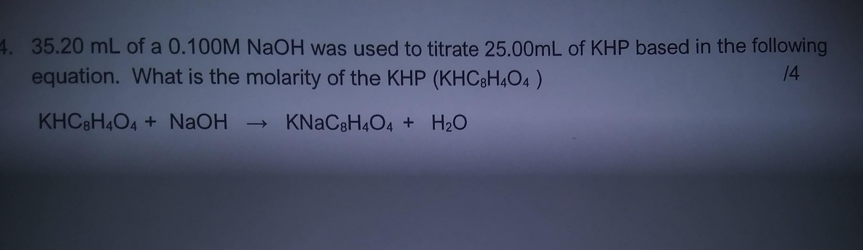 Solved 35.20 mL of a 0.100MNaOH was used to titrate 25.00 mL | Chegg.com