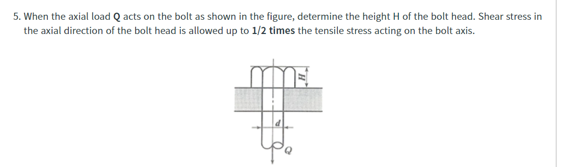 Solved 5. When the axial load Q acts on the bolt as shown in | Chegg.com