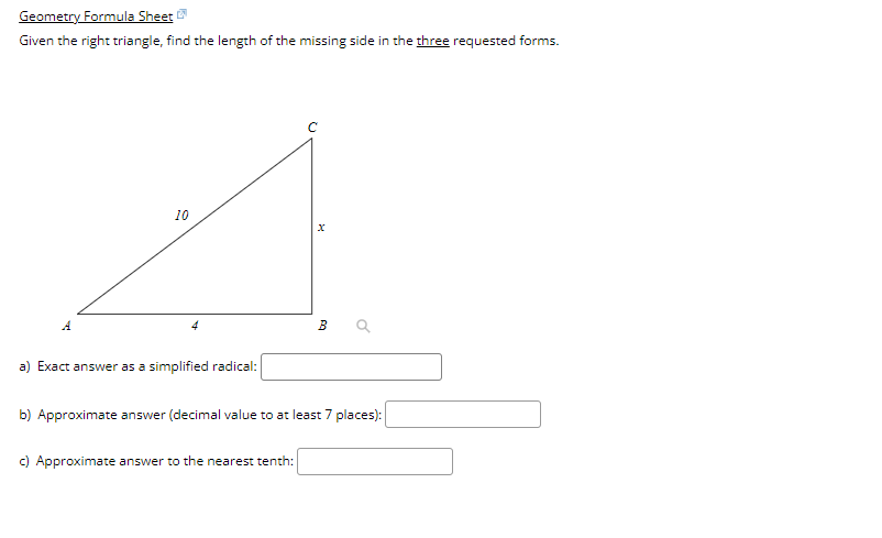 Solved Geometry Formula Sheet Given the right triangle, find | Chegg.com