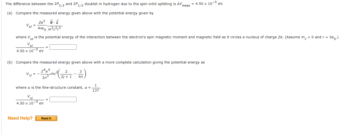 Solved The difference between the 2P3/2 and 2P1/2 doublet in | Chegg.com